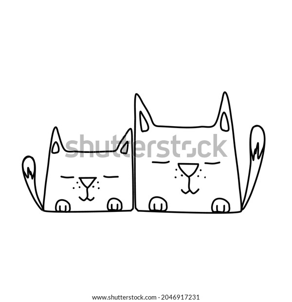 Two Cats Line Art Characters Cute Stock Vector (Royalty Free ...