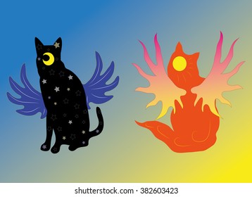 Two Cats Night Day Stock Vector (Royalty Free) 382603423 | Shutterstock