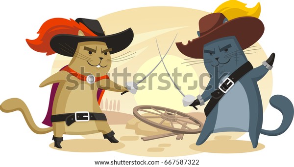 dos gatos con espadas luchando vestidos: vector de stock (libre de ...