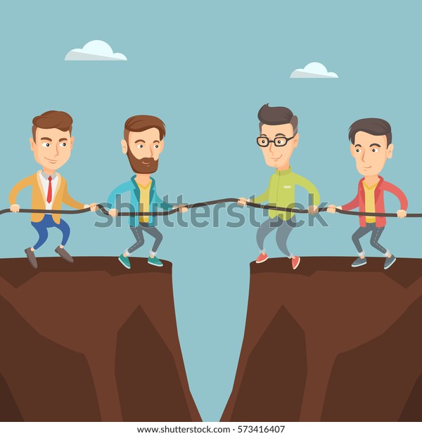 Two Caucasian Business Team Pulling Rope 스톡 벡터(로열티 프리) 573416407