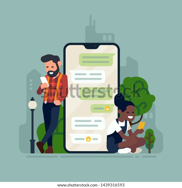 Two Characters Chatting Via Smartphone App Stock Vector (Royalty Free ...