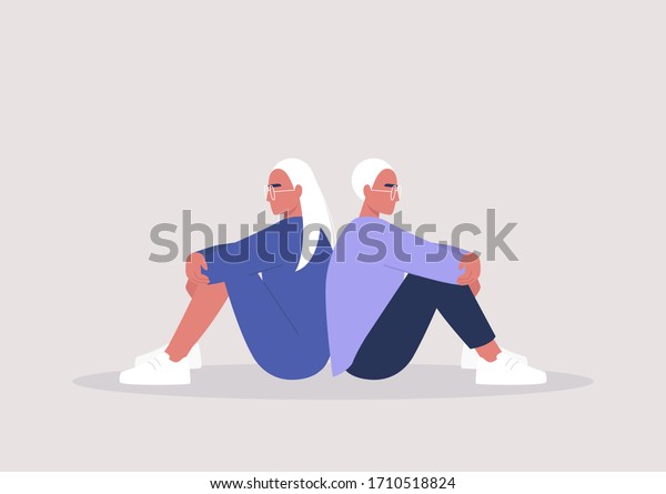 Two Characters Sitting Back Back Disagreement: เวกเตอร์สต็อก (ปลอดค่า ...