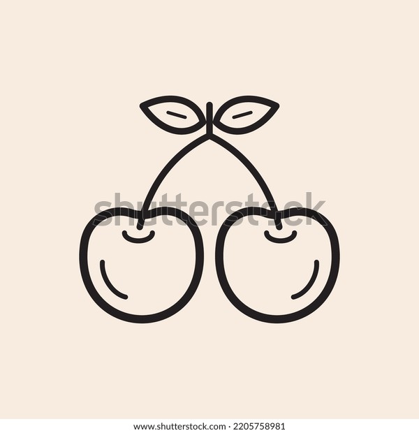 Two Cherries Outline Icon Leaves Stock Vector (Royalty Free) 2205758981 ...