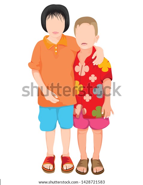 Two Children Cartoon Shape On White Stock Vector (Royalty Free ...