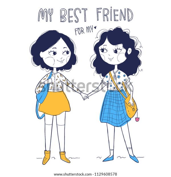 Two Color Happy Hand Drawn Cute Stock Vector (Royalty Free) 1129608578 ...