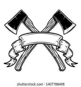 Two Crossed Hatchets Ribbon Design Element: vector de stock (libre de ...