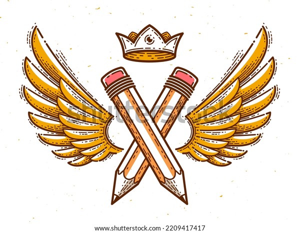 Two Crossed Pencils Wings Crown Vector Stock Vector (Royalty Free ...