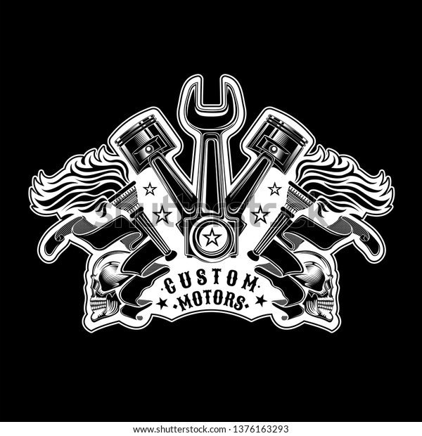 Two Crossed Pistons Wrench Between Torches Stock Vector (Royalty Free ...