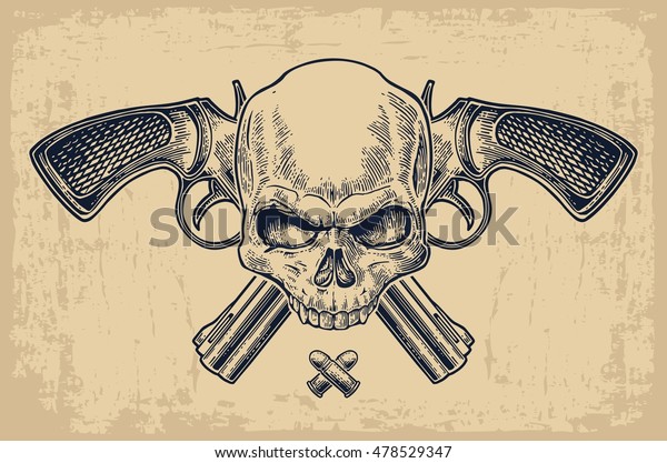 Two Crossed Revolver Bullets Skull Vector 库存矢量图（免版税）478529347 ...