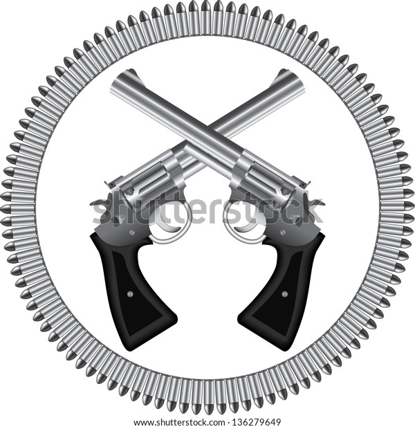 Two Crossed Silver Revolvers Bullets Stock Vector (Royalty Free ...