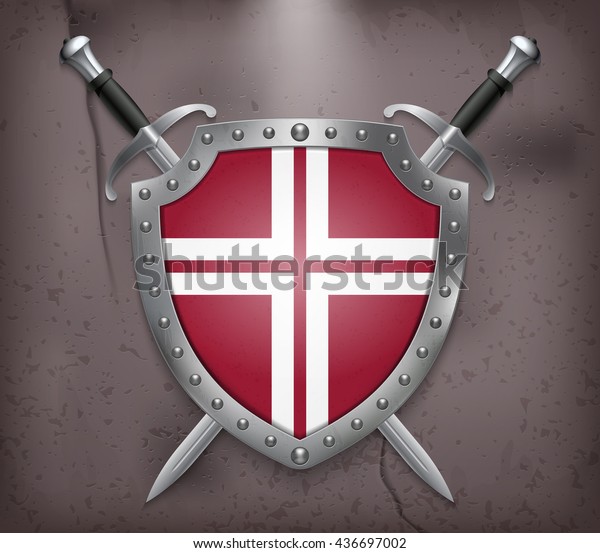 Two Crossed Swords That Behind Shield Stock Vector (Royalty Free ...