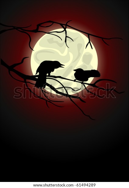 Two Crows Sitting On Tree Moon Stock Vector (Royalty Free) 61494289 ...
