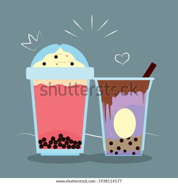 Two Cups Boba Teas Stock Vector (Royalty Free) 1938114577 | Shutterstock