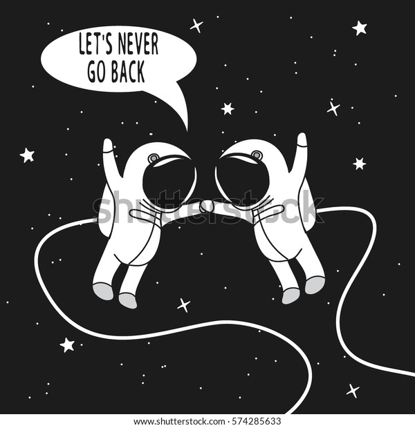 Two Cute Astronauts Flying Together Outer Stock Vector (Royalty Free ...