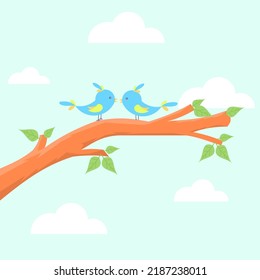 Two Cute Birds Love On Tree Stock Vector (Royalty Free) 2187238011 ...