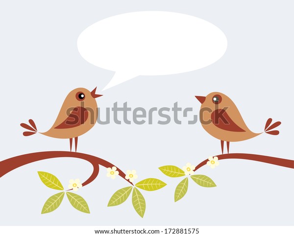 Two Cute Birds Speaking On Spring Stock Vector (Royalty Free) 172881575 ...