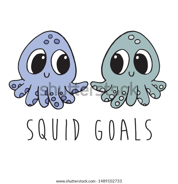 Two Cute Cartoon Baby Squids Who Stock Vector (Royalty Free) 1489102733 ...