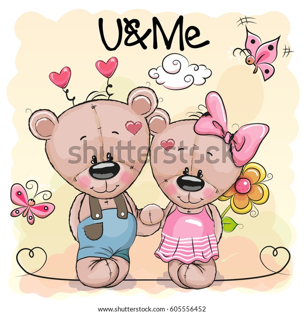 Two Cute Cartoon Bears On Orange Stock Vector (Royalty Free) 605556452 ...
