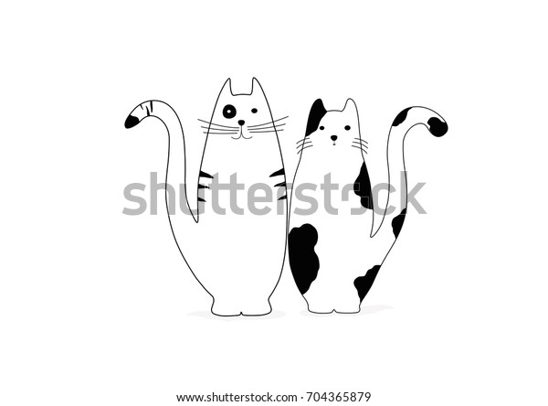Two Cute Cartoon Cats On White Stock Vector (Royalty Free) 704365879 ...