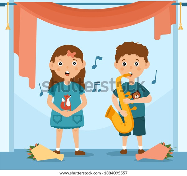 Two Cute Cartoon Kids Having Music Stock Vector (Royalty Free ...