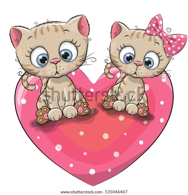 Two Cute Cartoon Kittens Sitting On Stock Vector (Royalty Free) 535046467