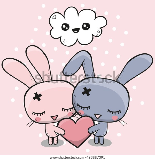 Two Cute Cartoon Rabbits Heart Cloud Stock Vector (Royalty Free ...