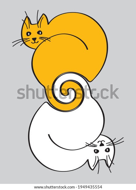 Two Cute Cats Curled Tails Vector Stock Vector (Royalty Free ...
