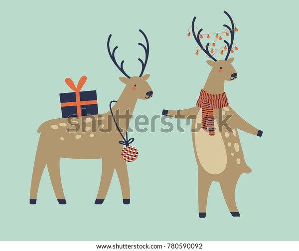 Two Cute Deers Vector Illustration Set: vector de stock (libre de ...