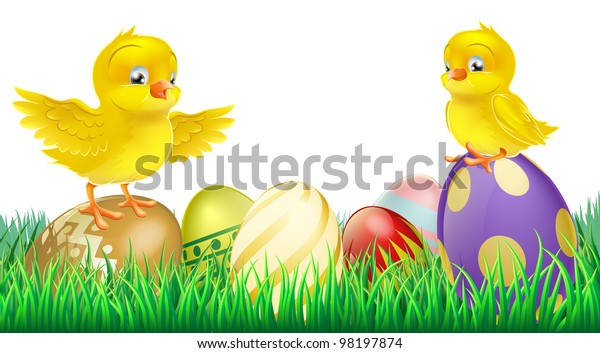 Dos adorables y felices pollitos amarillos: vector de stock (libre de ...