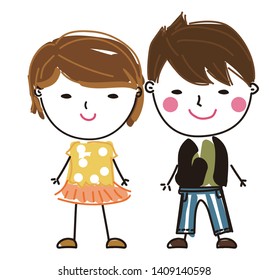 Two Cute Kids Standing Drawing Sketch Stock Vector (Royalty Free ...