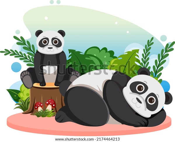 Two Cute Pandas Flat Cartoon Style: เวกเตอร์สต็อก (ปลอดค่าลิขสิทธิ์ ...