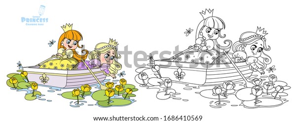 Two Cute Princesses Floating Boat Tearing: vetor stock (livre de ...