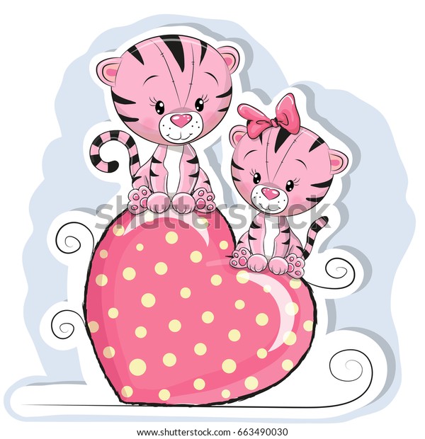 Two Cute Tigers Sitting On Heart Stock Vector (Royalty Free) 663490030 ...