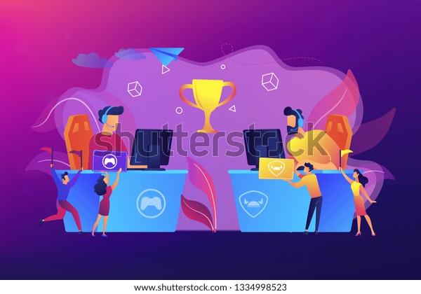 Two Cyber Sport Players Computers Competing Stock Vector (Royalty Free ...