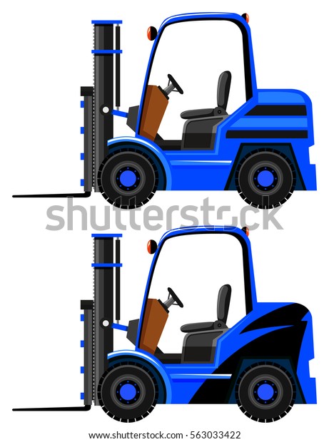 Two Designs On Blue Forklifts Illustration: เวกเตอร์สต็อก (ปลอดค่า ...