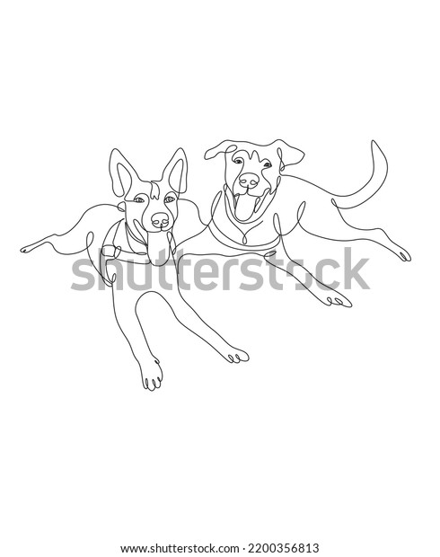 Two Dog One Line Art Illustration Stock Vector (Royalty Free ...