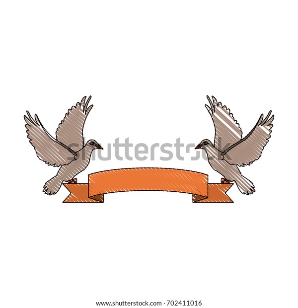 Two Doves Holding Banner Ribbons Clip Stock Vector (Royalty Free) 702411016