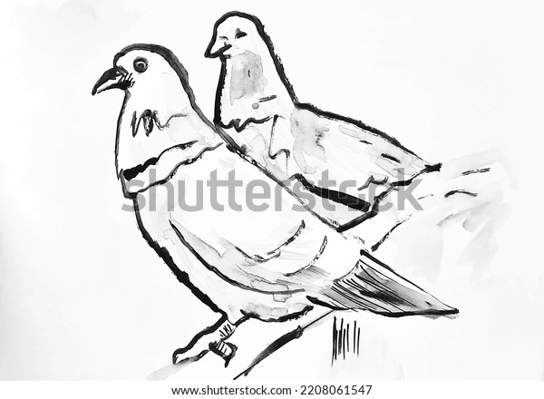 Two Doves Sitting On Tube Ink Stock Vector (Royalty Free) 2208061547 ...