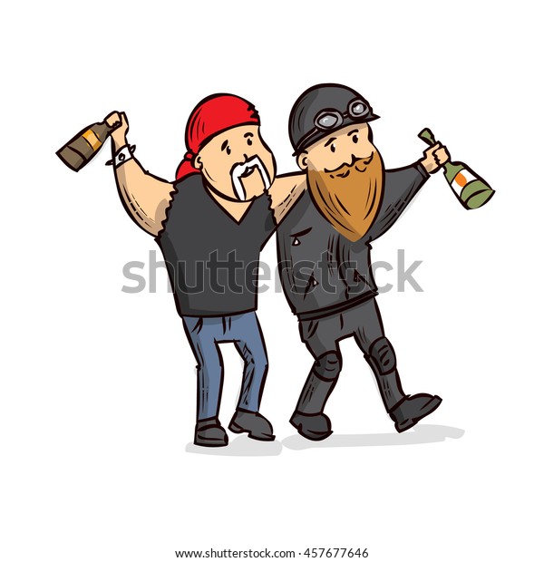 Two Drunken Biker Hand Drawn Cartoon Stock Vector (Royalty Free ...