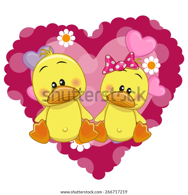 Two Ducks On Background Heart Stock Vector (Royalty Free) 266717219