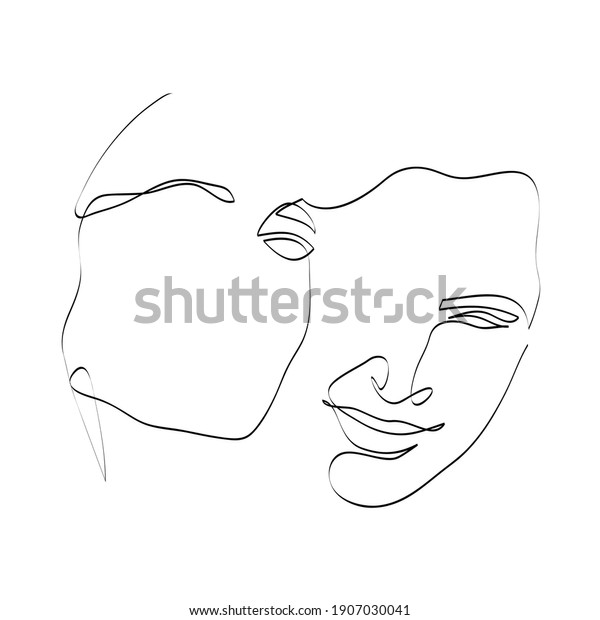 Two Faces Drawing Lines Fashion Beauty Stock Vector (Royalty Free ...