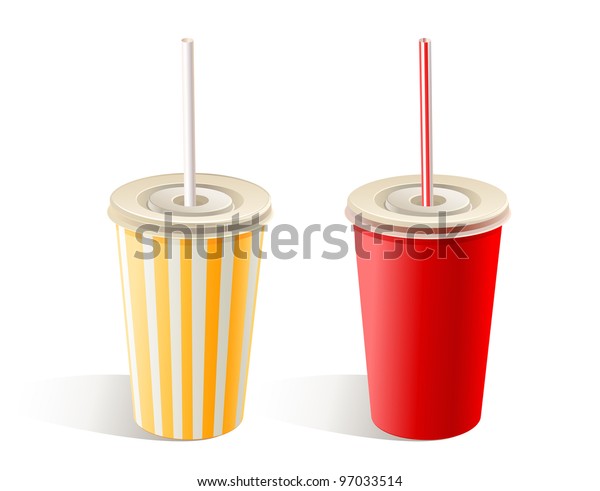 Two Fast Food Paper Cups Straws Stock Vector (Royalty Free) 97033514