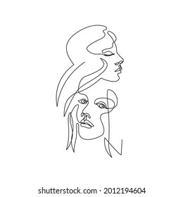 Two Female Faces Drawn One Line Stock Vector (Royalty Free) 2012194604 ...