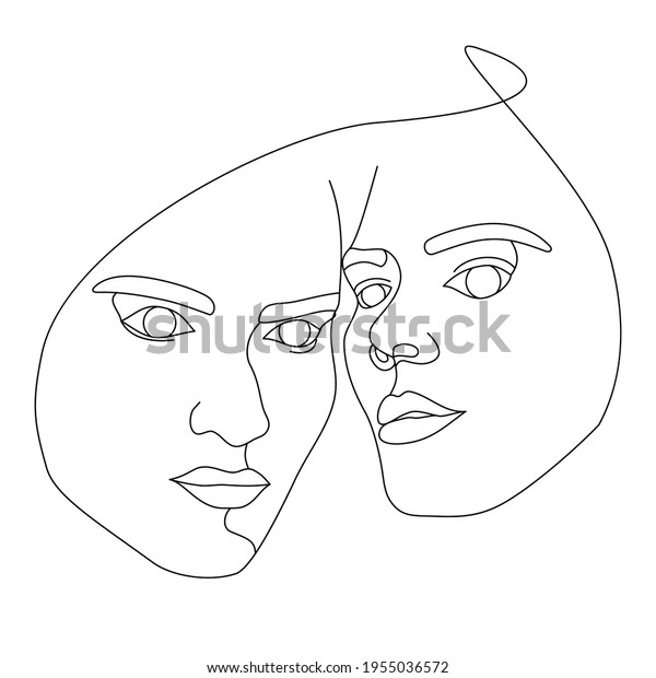 Two Female Faces Drawn One Continuous Stock Vector (Royalty Free ...