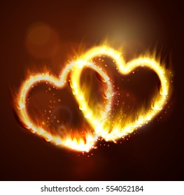 Two Flame Hearts On Dark Stock Vector (Royalty Free) 554052184 ...