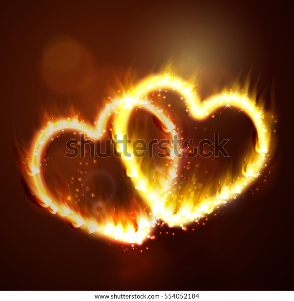 Two Flame Hearts On Dark Stock Vector (Royalty Free) 554052184 | Shutterstock