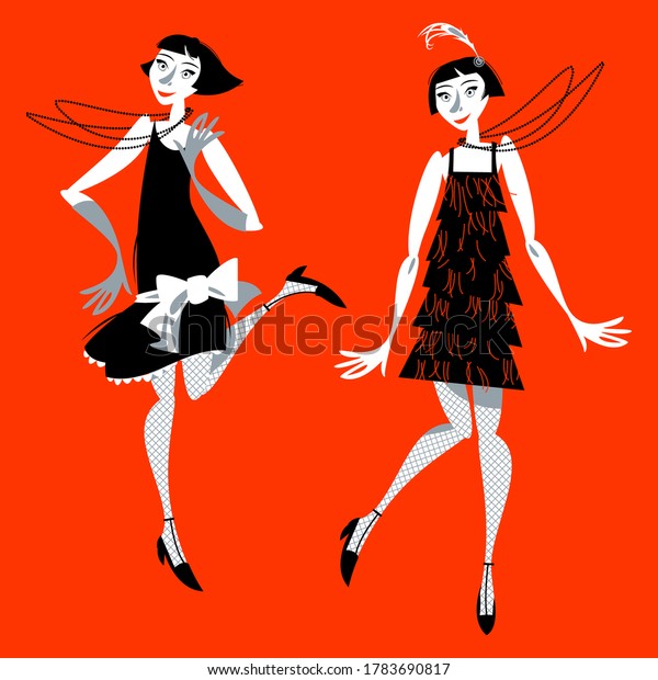 Two Flappers Dancing Charleston Retro Dancers Stock Vector (Royalty ...