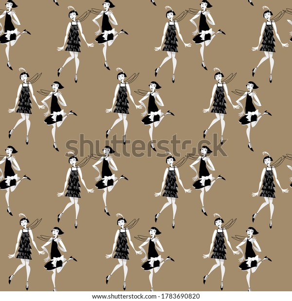 Two Flappers Dancing Charleston Seamless Background Stock Vector ...