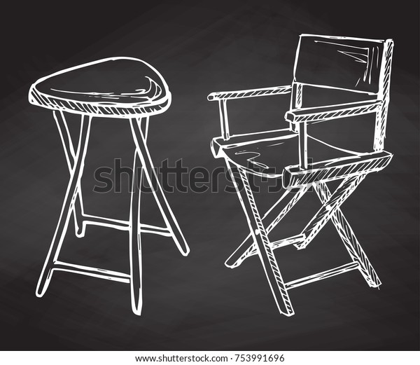 Two Folding Chairs Hand Drawn Chalk Stock Vector (Royalty Free ...