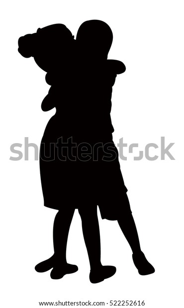 two friends hugging, silhouette vector